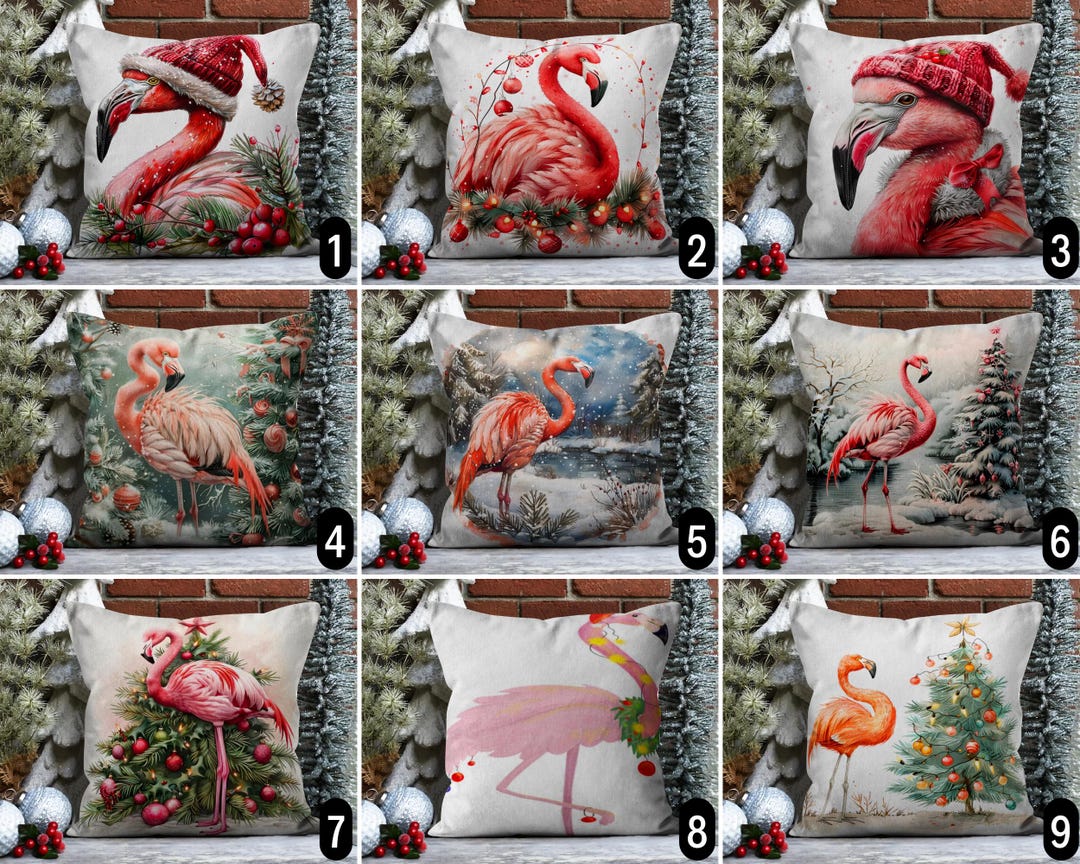 Christmas Flamingo Throw Pillow Case, Pink Winter Flamingos Pillow ...