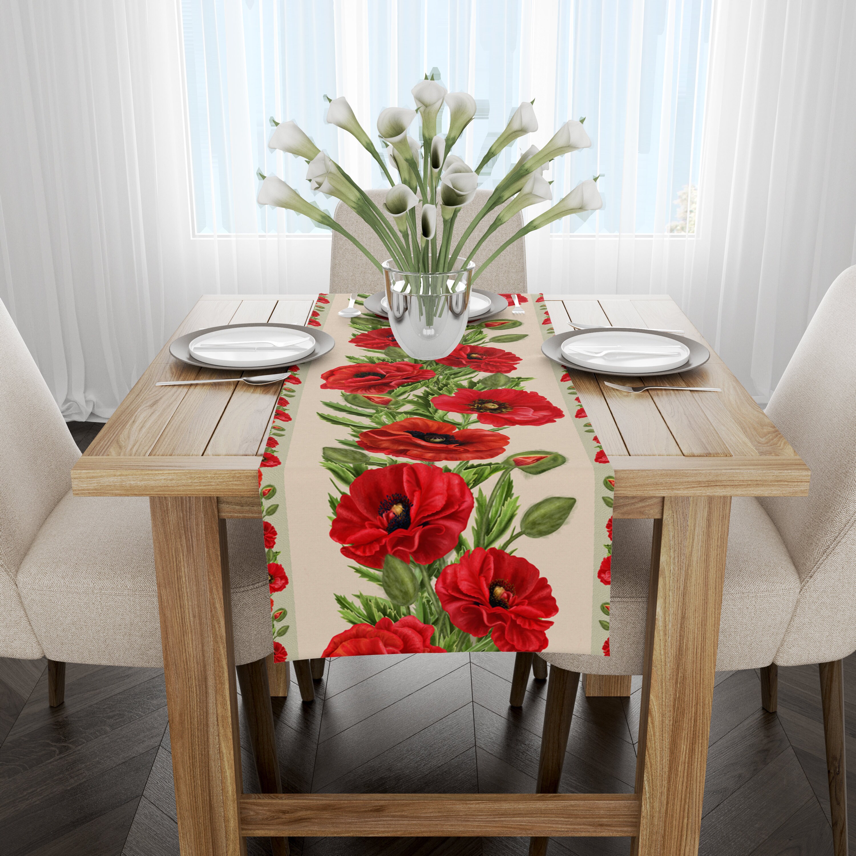 Red Poppy Table Runners Floral Kitchen Runner Corn Poppy - Etsy