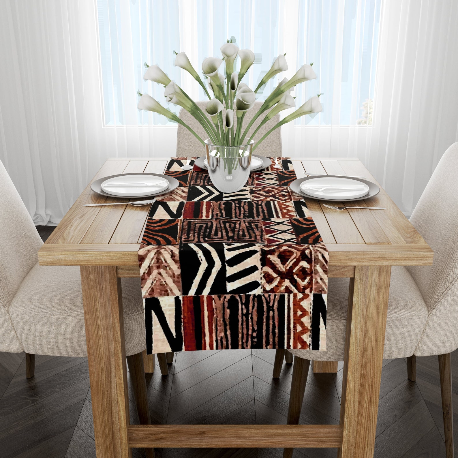Animal Print Ethnic Table Runner, African Style Patchwork Looking ...