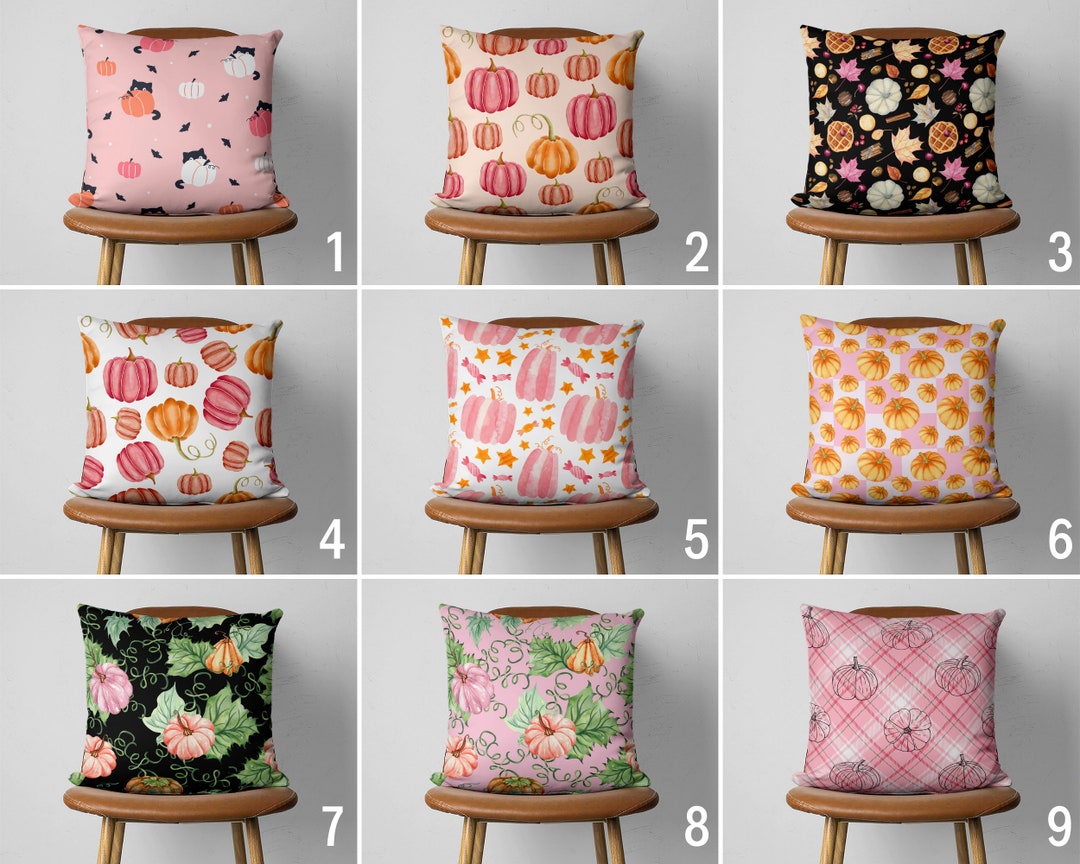 Pink Autumn Pumpkins Throw Pillow Cover, Cute Fall Pumpkins Pillow Case ...