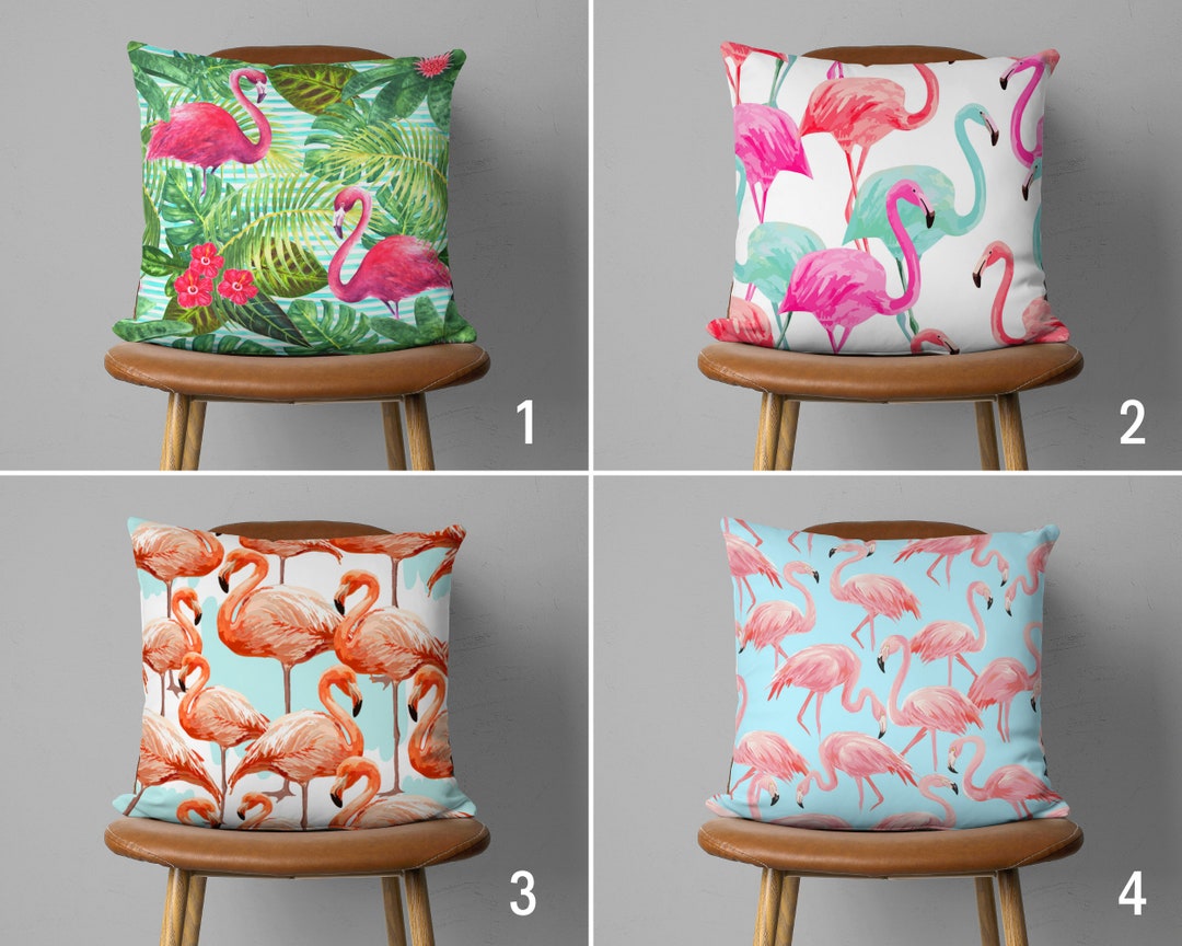 Flamingo Pillow Case, Flamingo Design Pink Green & Blue Cushion Cover ...