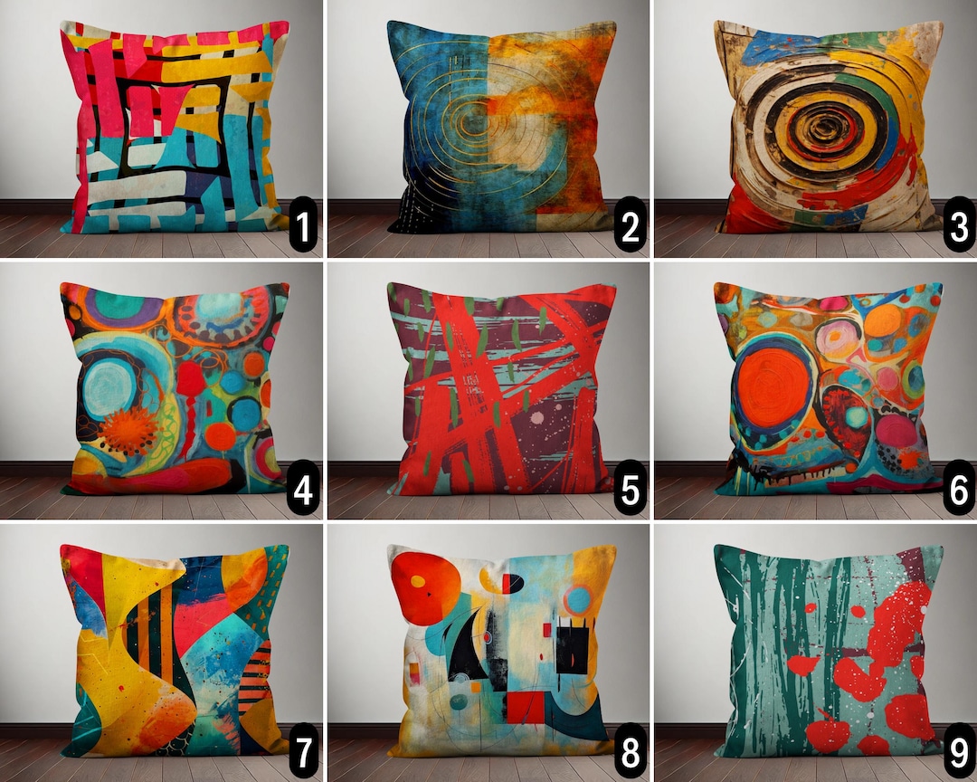 Abstract Red Blue Yellow Pillow Case, Vibrant & Vivid Color Modern ...
