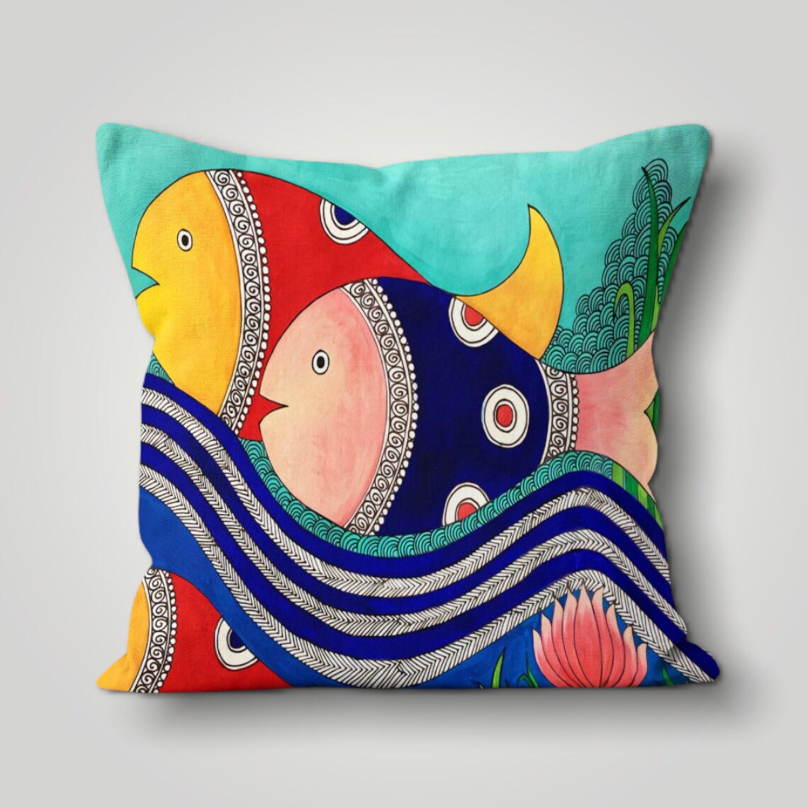 Colorful Fish Pillow Cover Blue Ocean Cushion Cover Nautical - Etsy