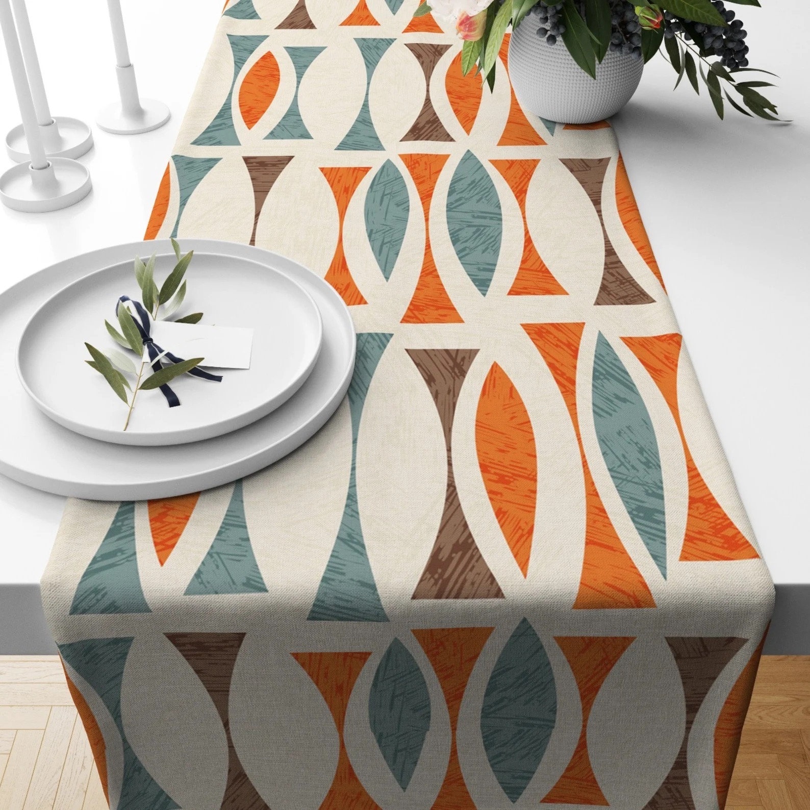 Modern Abstract Table Runner, Colorful Geometric Runner, Orange & Blue ...