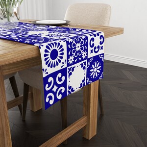 Bright Blue Spanish Style Kitchen Runner, Ethnic Table Runner ...