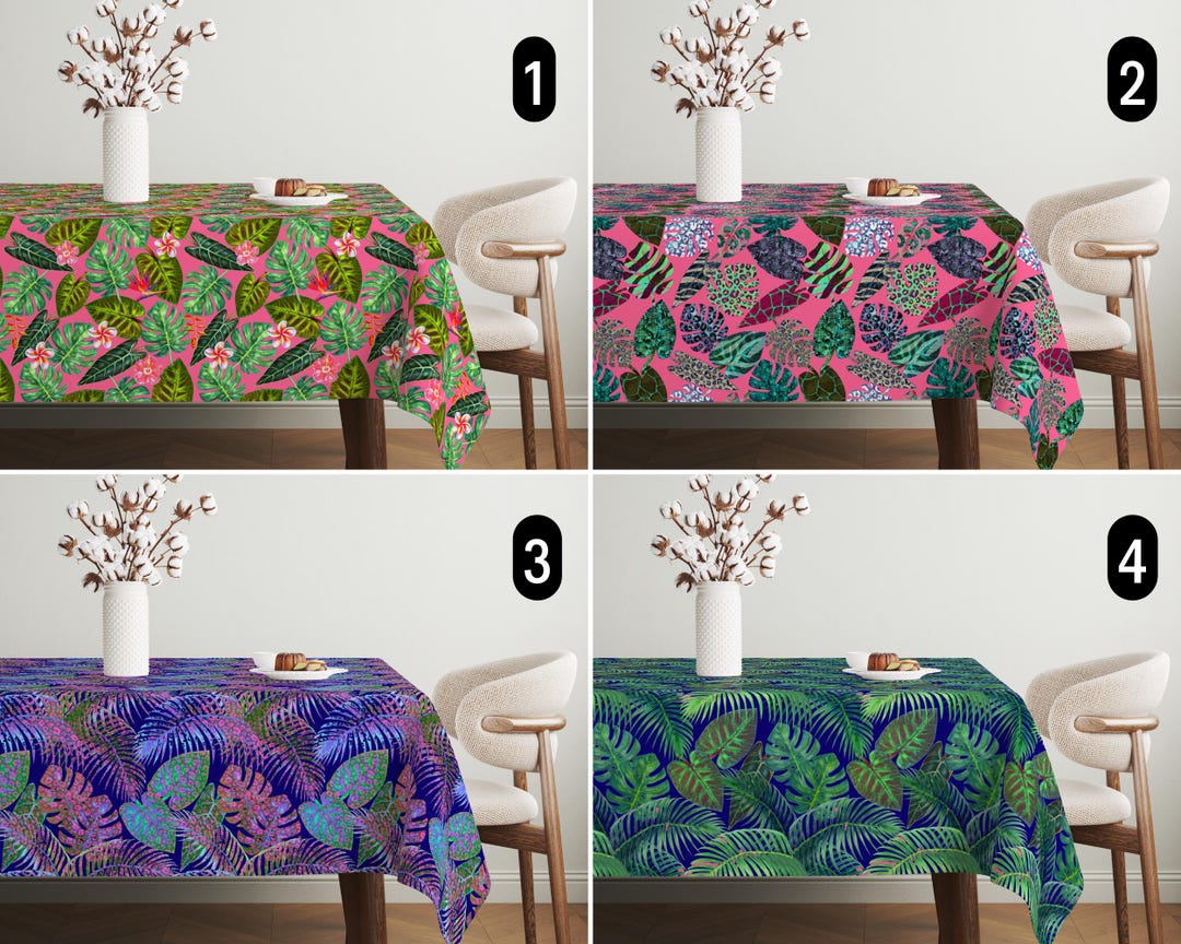 Tropical Exotic Jungle Design Tablecloth, Vibrant Pink Green Blue ...