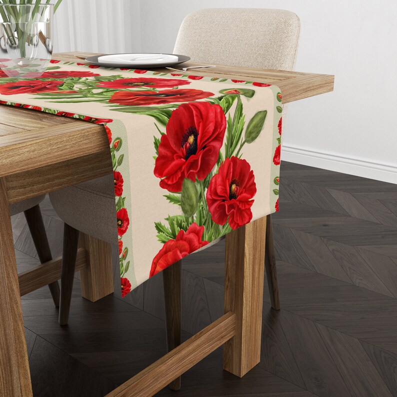 Red Poppy Table Runners Floral Kitchen Runner Corn Poppy - Etsy