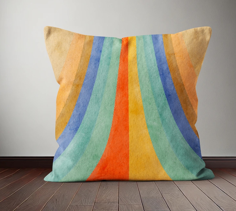 Abstract Sun Beam Pillow Cover, Boho Wavy Lines & Sun Ray Pillow Case ...