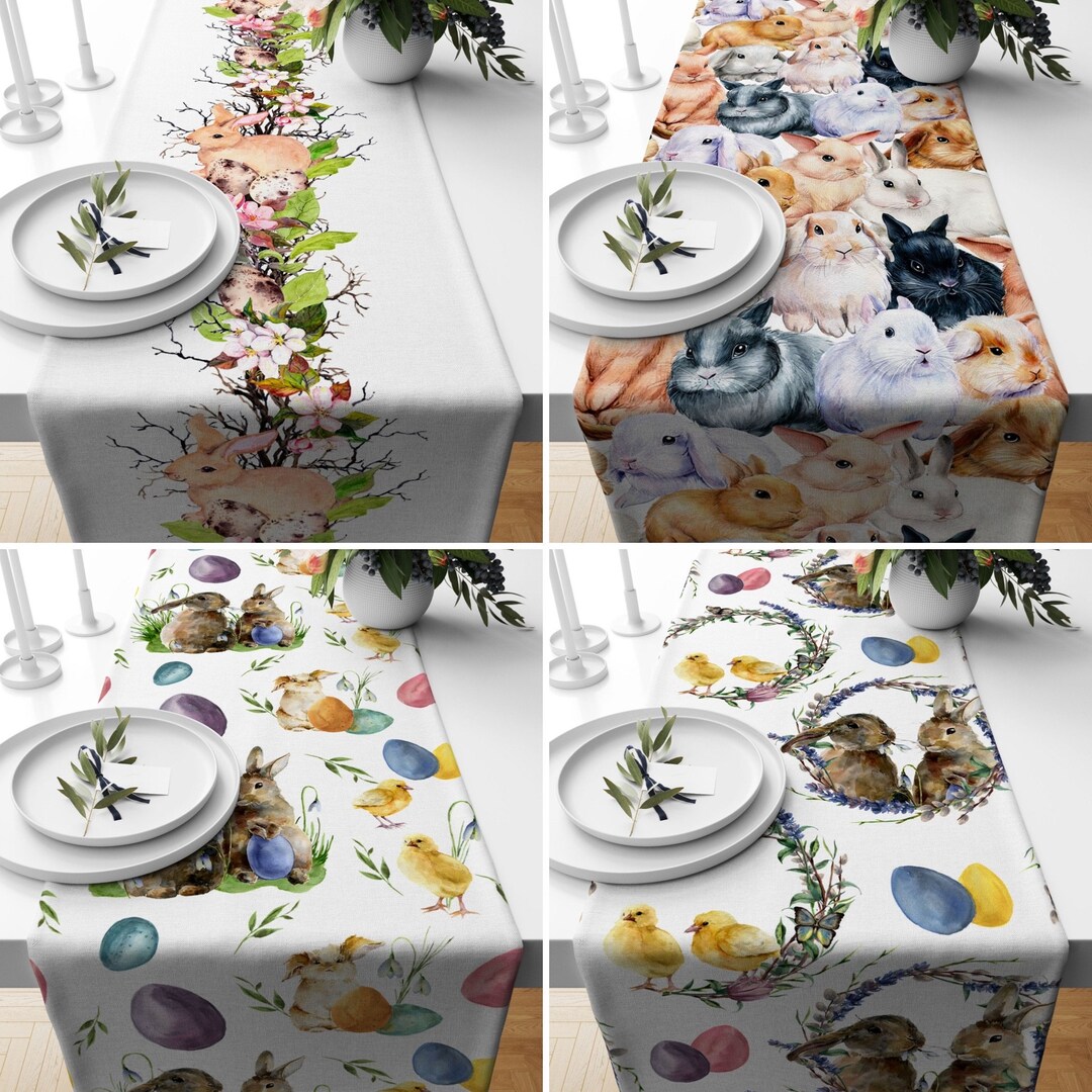 Easter Bunny Table Runner, Happy Easter Runner, Festive Tablecloth ...