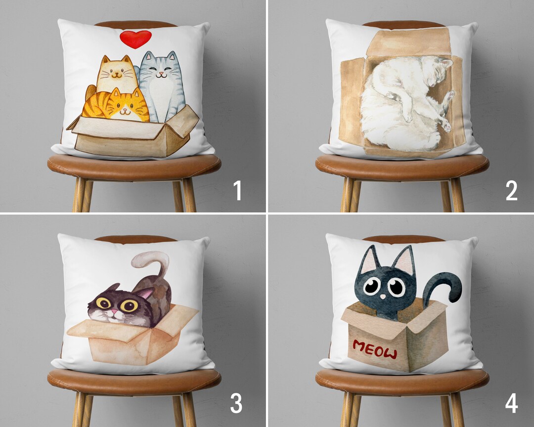 Cat in Box Pillow Cover, Cute Cats Pillow Case, Kitten Cushion Cover ...