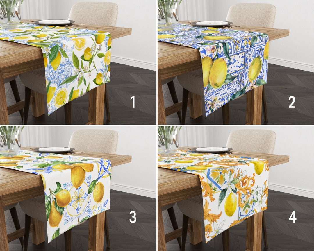 Lemon & Tile Table Runner, Floral Spanish Style Kitchen Runner, Summer ...