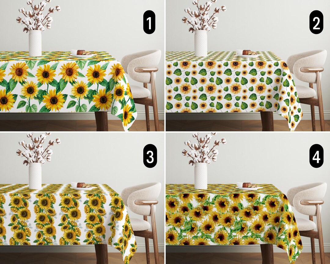Blooming Sunflowers Tablecloth, Rustic Yellow Botanical Tablecloth ...