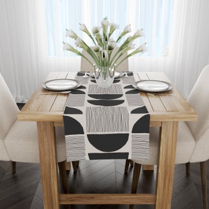 Mid Century Modern Table Runner, Abstract Lines Kitchen Runner, Circles ...