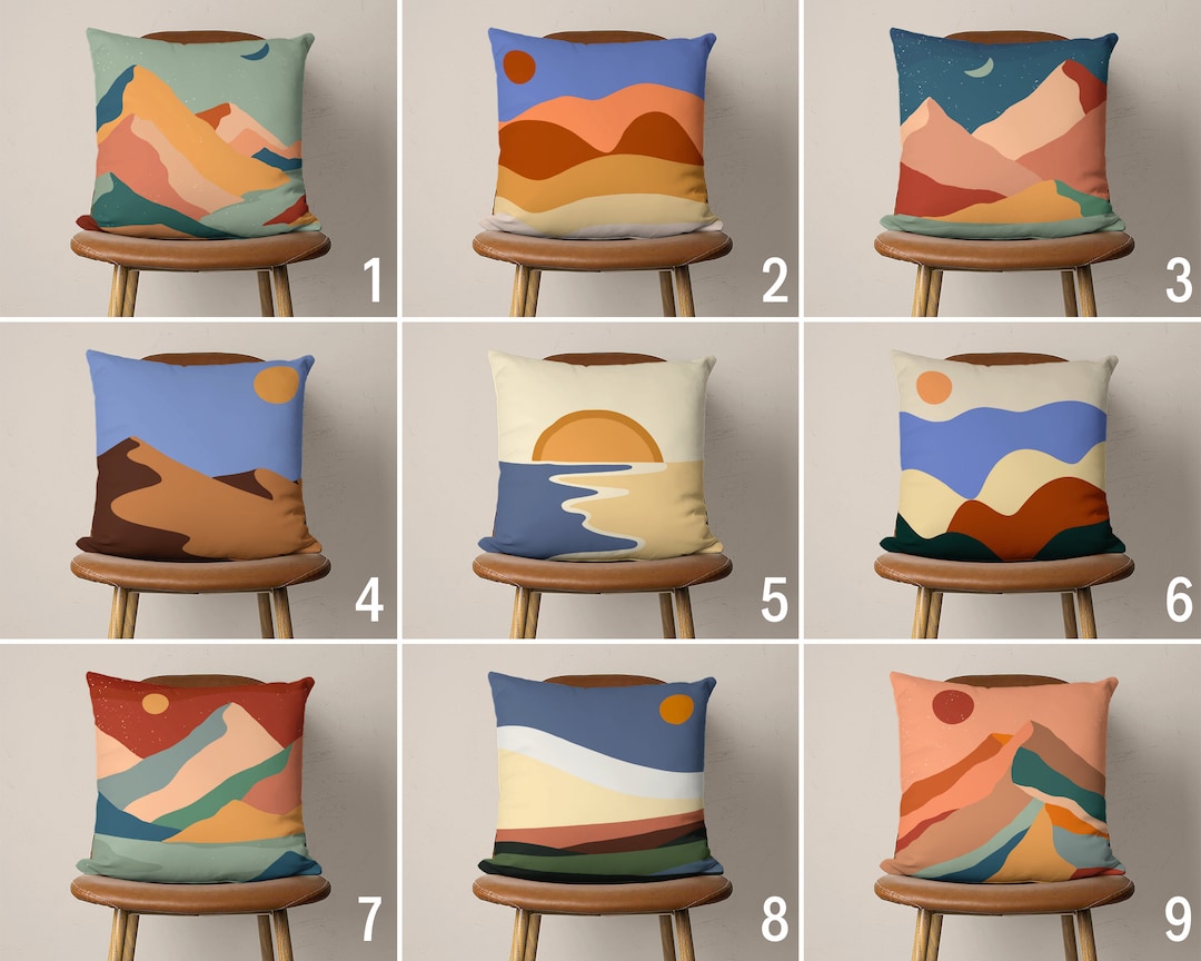 Boho Landscape Pillow Cover, Abstract Mountain View Pillow Case ...