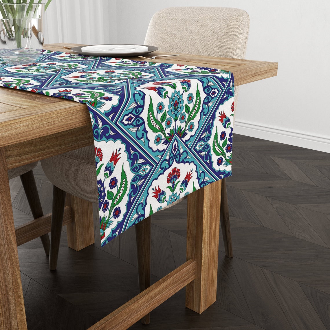 Tulip Pattern Turkish Style Table Runner Ottoman Tile Design - Etsy