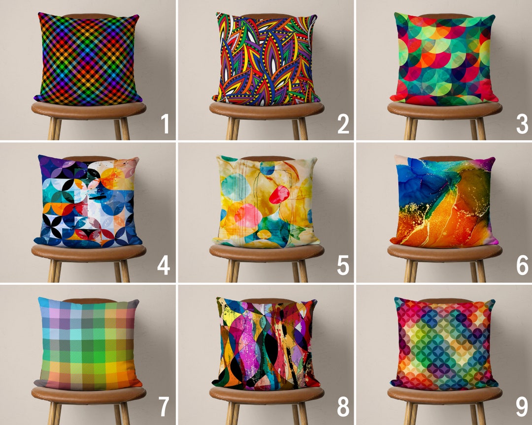 Vibrant Abstract Pillow Case, Bright Colorful Pillow Cover, Vivid Multi ...
