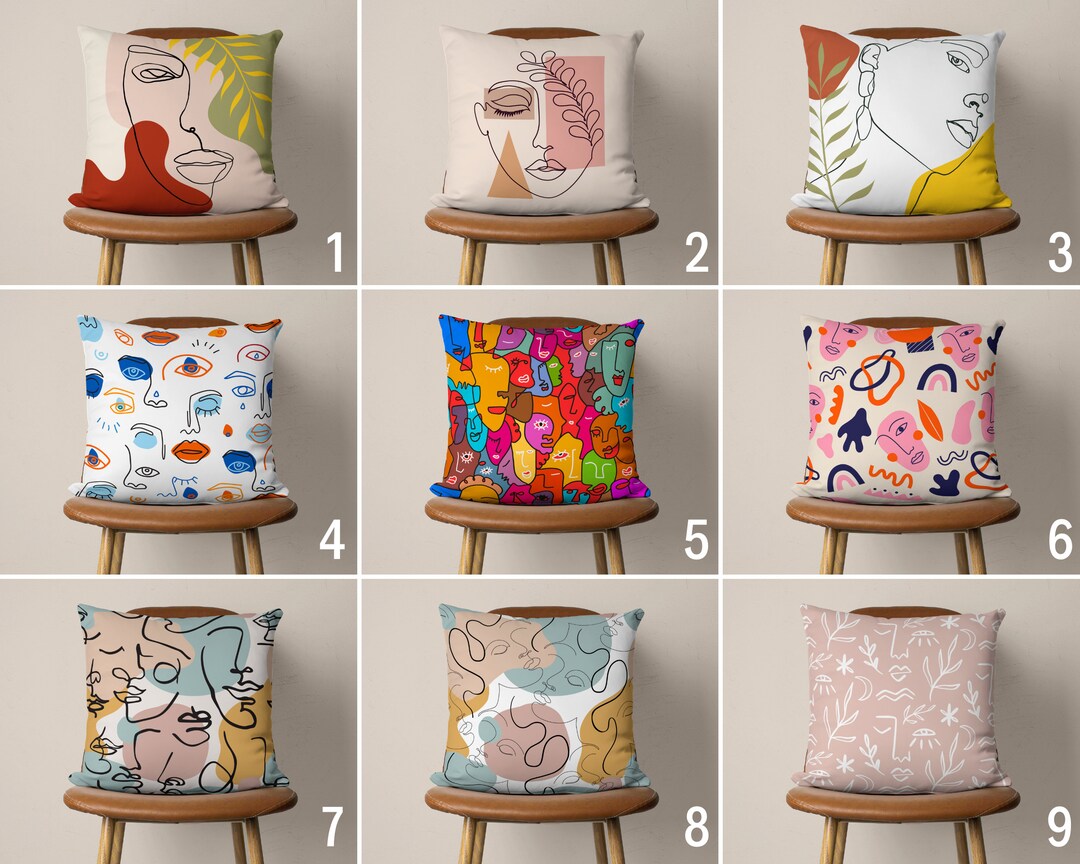 Colorful Abstract Portraits Pillow Case, One Line Face Drawing Cushion ...