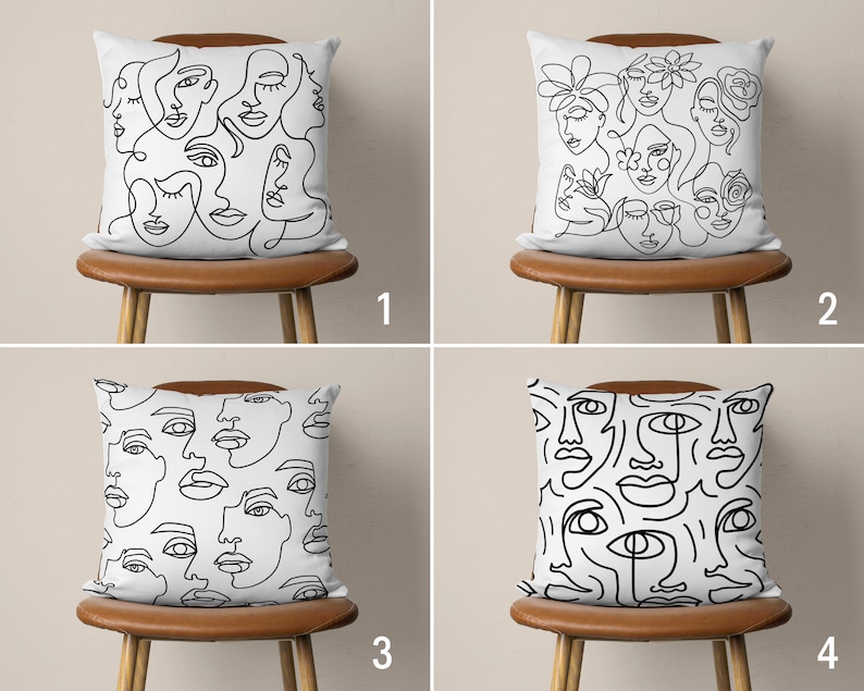 One Line Art Pillow Case Minimalist Pillow Cover Portrait - Etsy