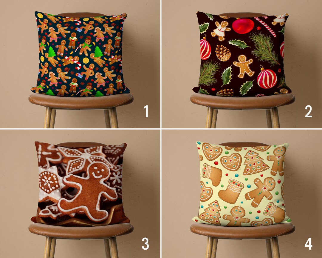 Gingerbread Man Pillow Cover, Joyful Holiday Throw Pillow Case, Festive ...