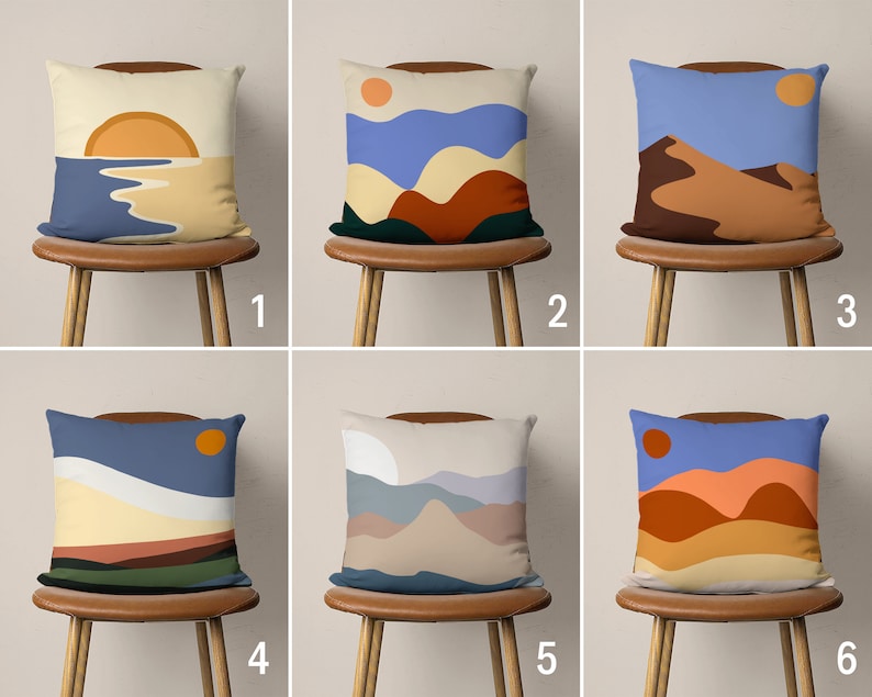 Boho Landscape Pillow Cover, Abstract Mountain View Pillow Case ...