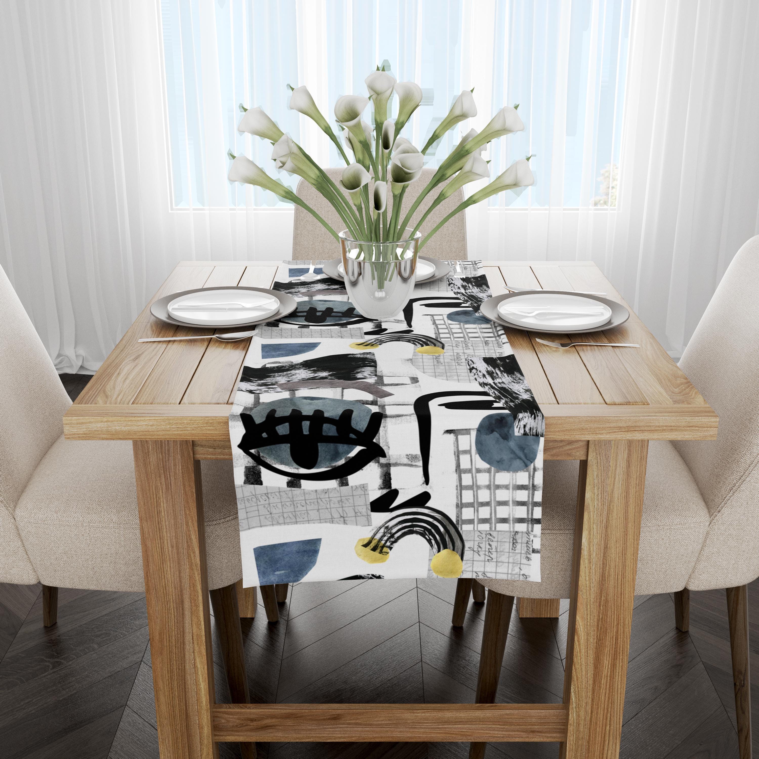 One Line Art Portrait Table Runner, Modern Minimalist Face Drawing ...