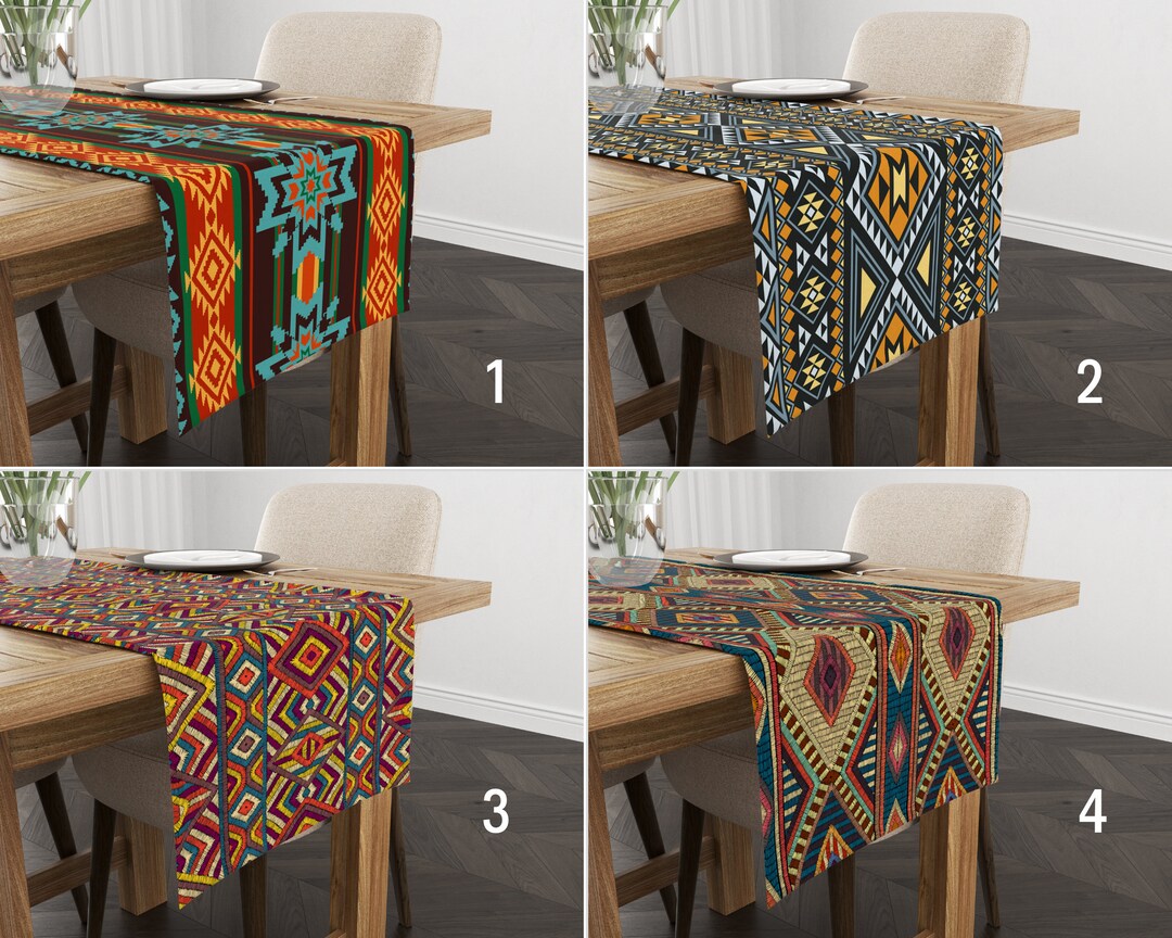 Ethnic Bohemian Table Runner, Tribal Aztec Print Kitchen Runner ...