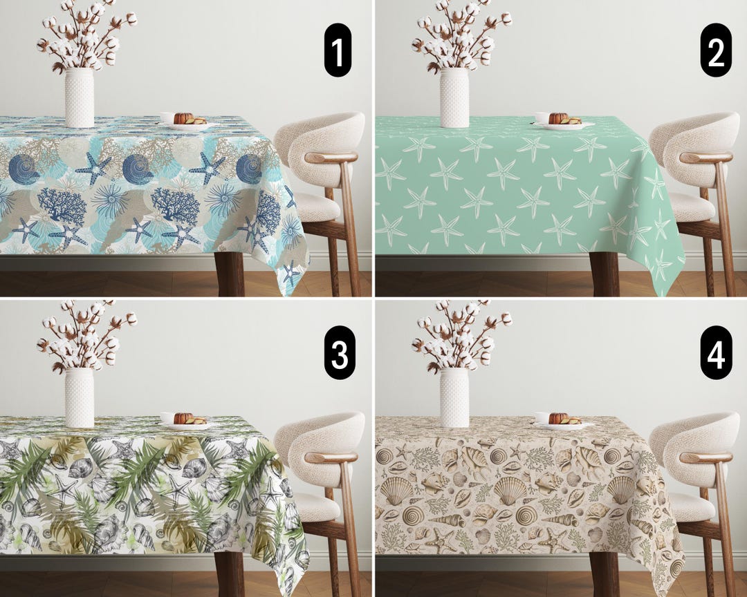 Coastal Nautical Tablecloth, Marine Ocean Life Tablecloth, Tropical ...