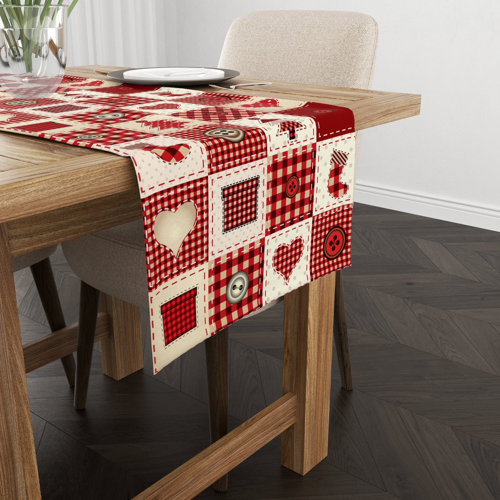 Red Christmas Table Runner, Snowflake Design Runner, Red Xmas Kitchen ...