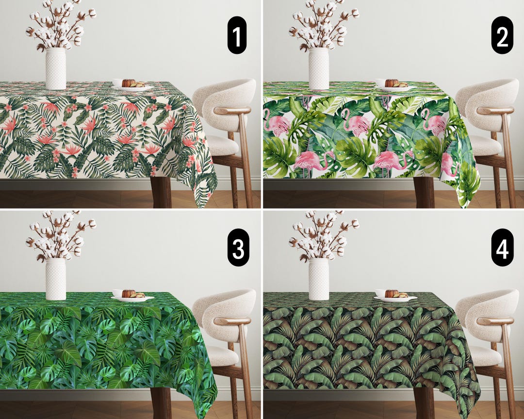 Tropical Exotic Leaves Tablecloth, Boho Botanical Foliage Tablecloth ...