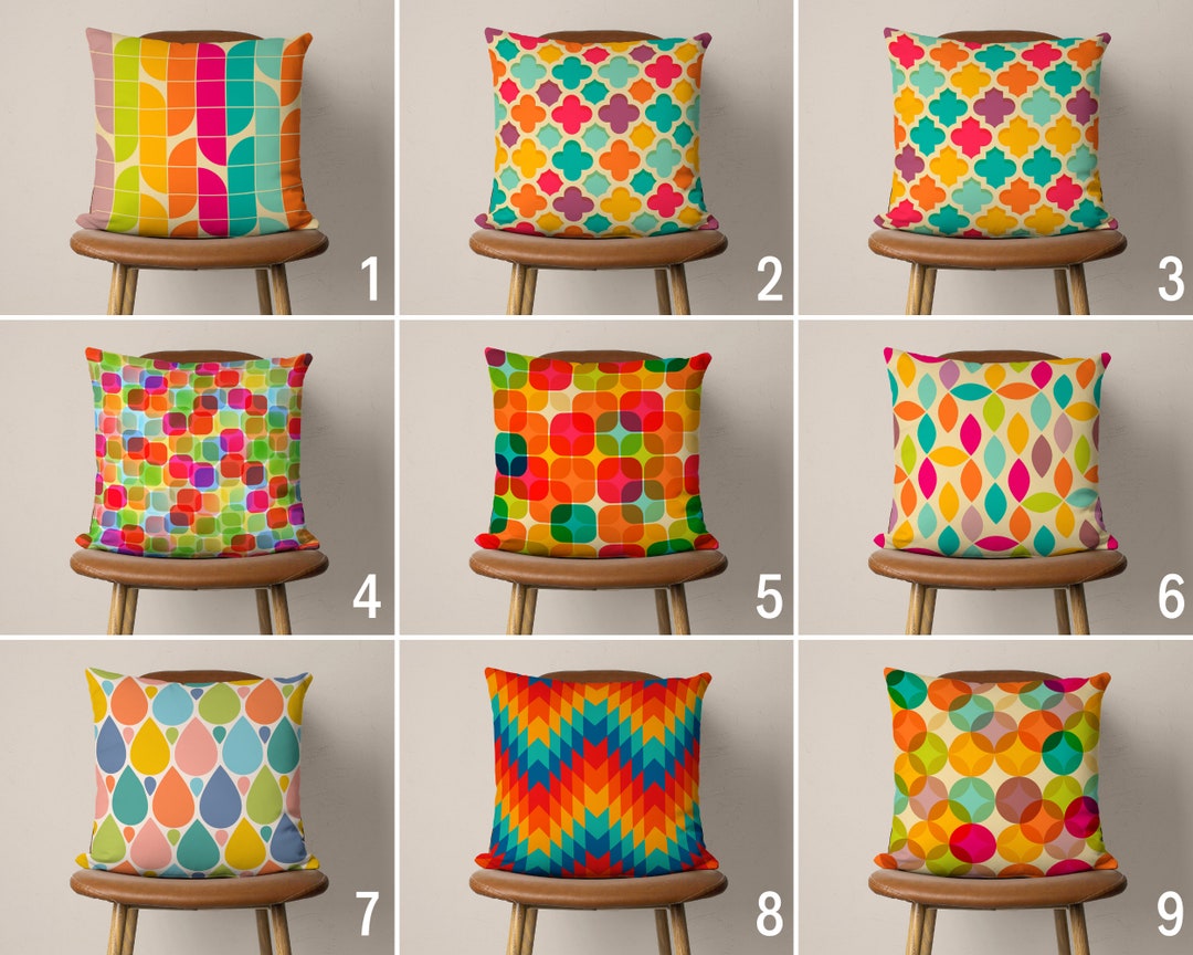 Colorful Vivid Retro Style Pillow Cover, Mid Century Modern Pillow ...