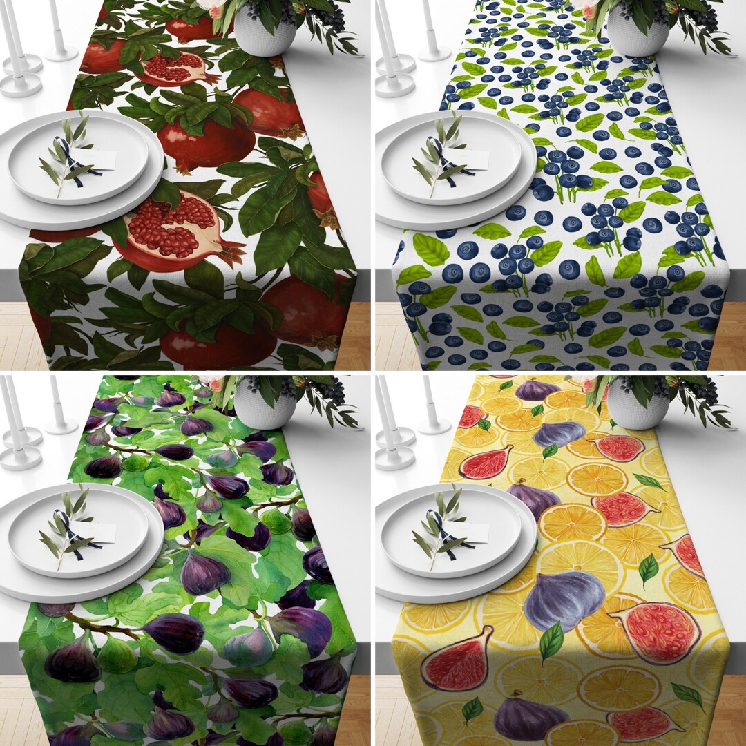 Fruits Table Runner, Fig Kitchen Runner, Colorful Summer Tablecloth ...