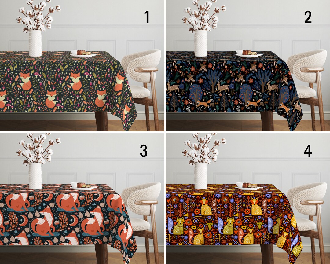 Cute Fox in Woodland Tablecloth, Thanksgiving Fall Tablecloth, Autumn ...