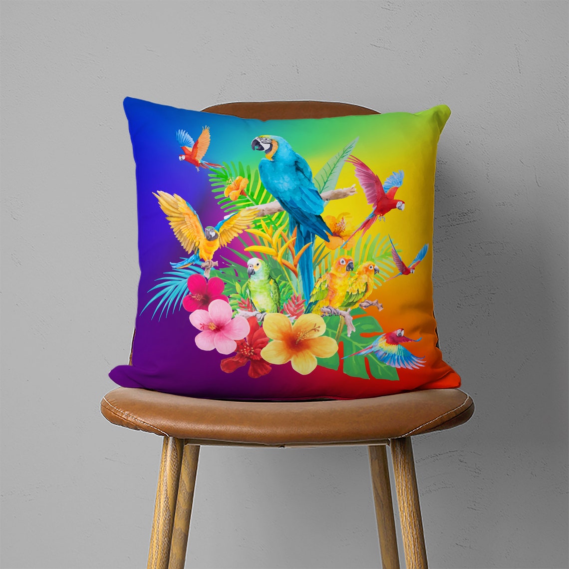 Vivid Parrot Design Pillow Case, Tropical Bird Cushion Cover, Vibrant ...