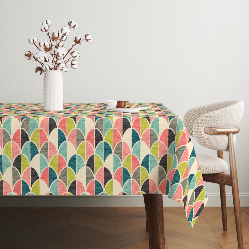 Colorful Mid Century Modern Tablecloth, Abstract Retro Geometric ...