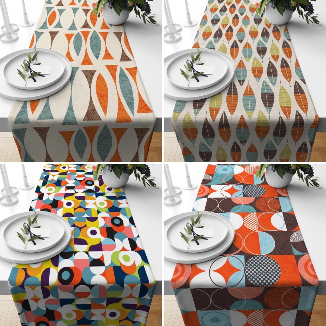 Modern Abstract Table Runner, Colorful Geometric Runner, Orange & Blue ...