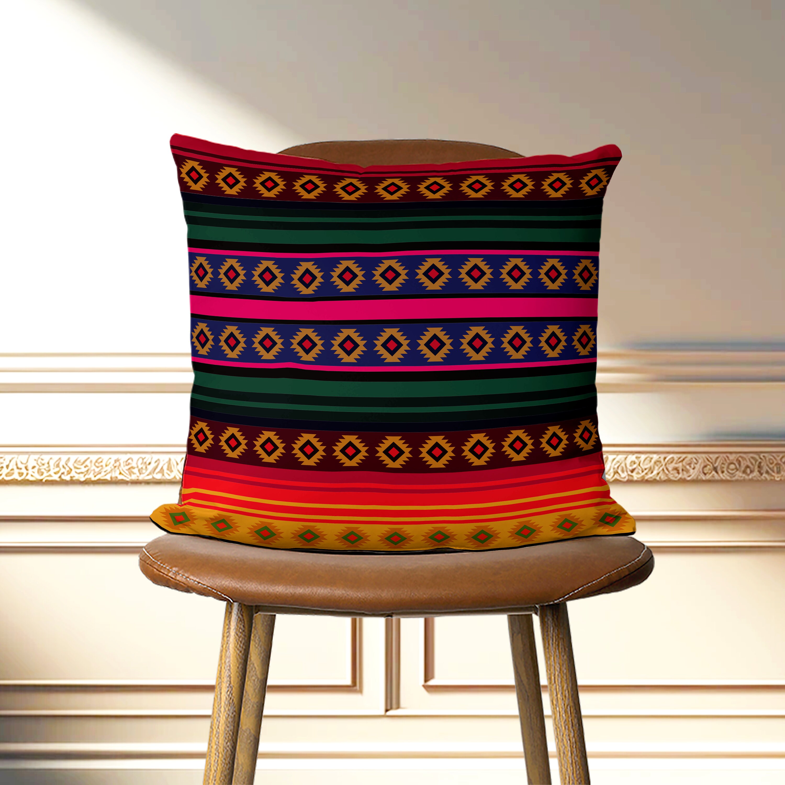 Vivid Striped Aztec Design Pillow Cover, Ethnic Tribal Throw Pillow ...