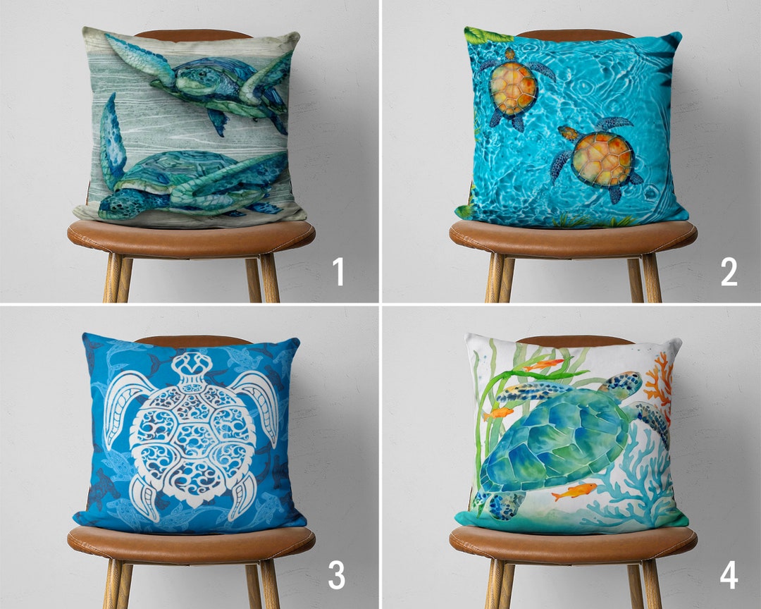 Sea Turtle Pillow Cover, Caretta Caretta Pillow Case, Ocean Life ...