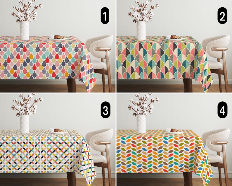 Colorful Mid Century Modern Tablecloth, Abstract Retro Geometric ...
