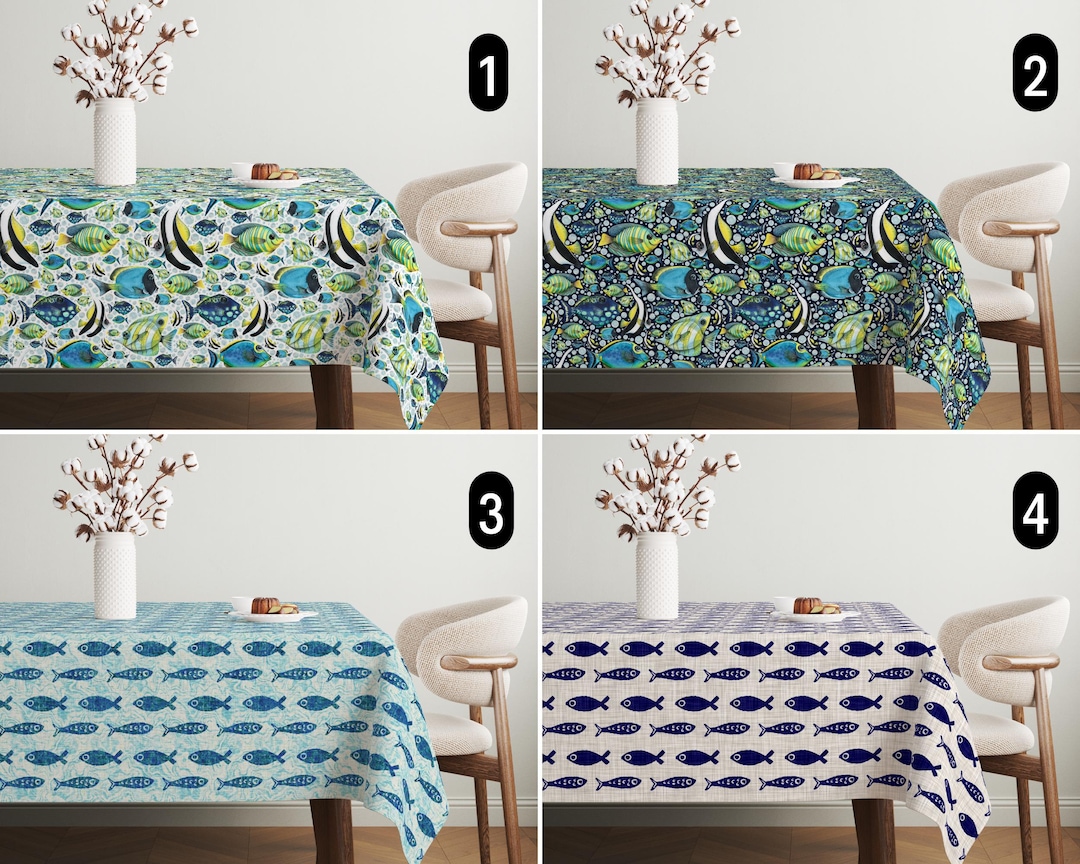 Fish Tablecloth, Coastal Marine Sea & Ocean Life Tablecloth, Tropical ...