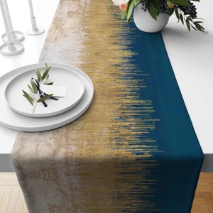 Digital Print Luxury Table Runner, Modern Black Gold Yellow Color Table ...