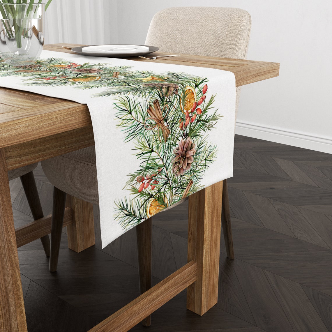 Pine Cone Table Runner Pine Tree Kitchen Runner Green Winter - Etsy