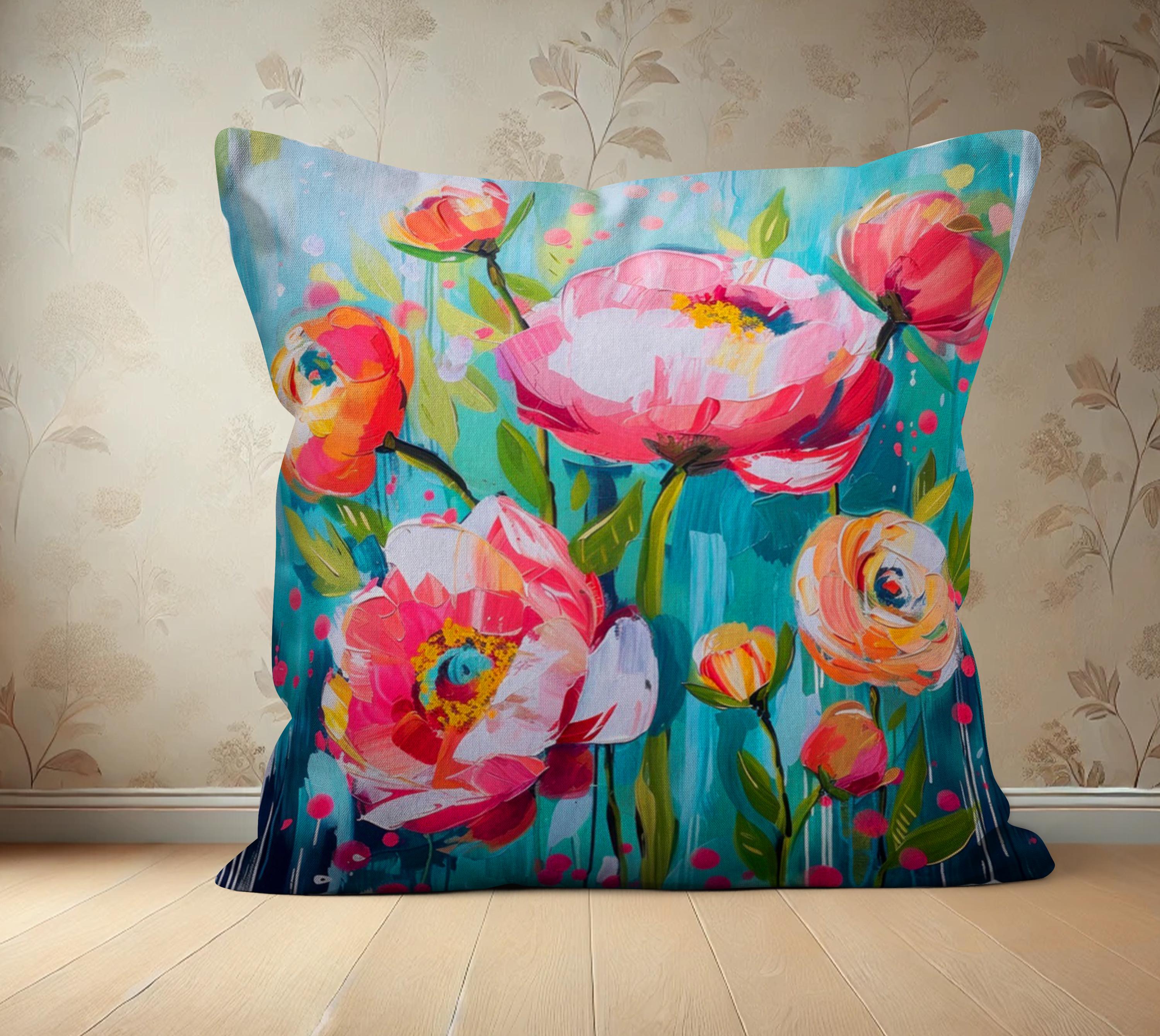 Poppy Flowers Throw Pillow Case, Floral Red Poppies Design Cushion ...