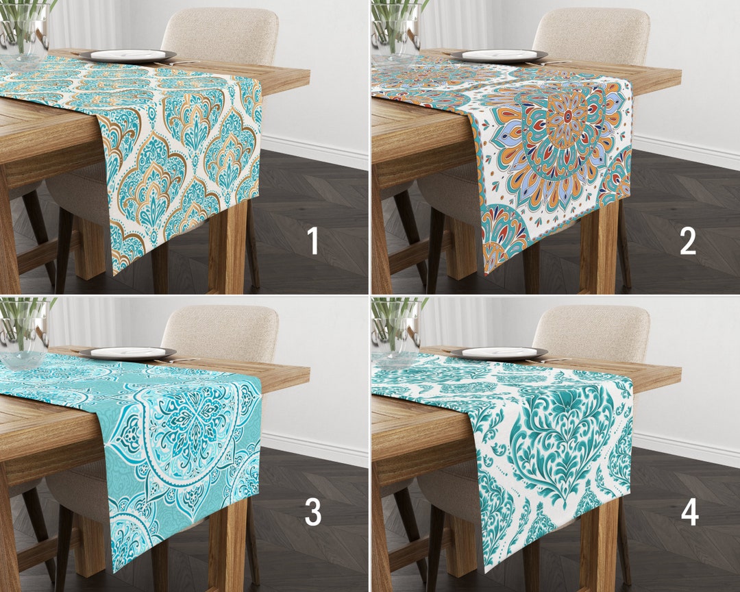 Blue Ethnic Design Table Runner, Religious Mandala Kitchen Runners ...