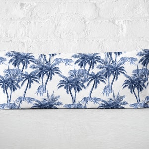 Palm Trees Lumbar & Body Pillow Cover, Blue White Palms Bolster Pillow ...
