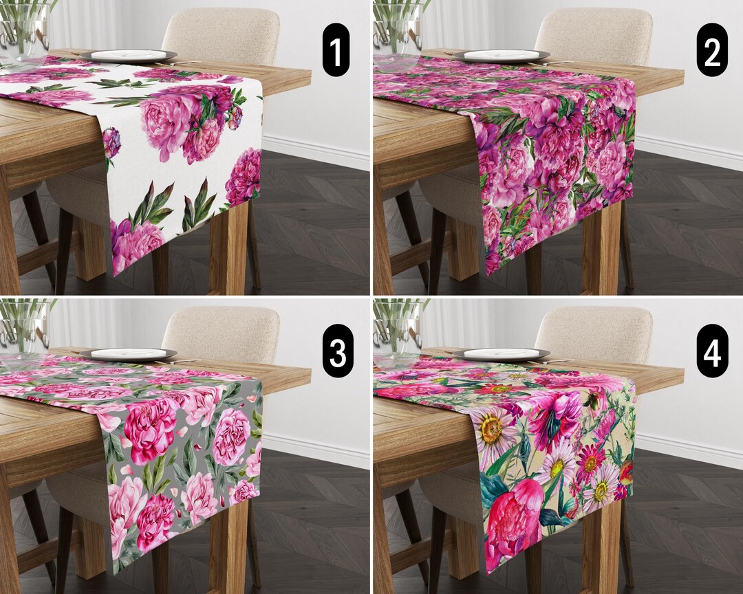 Pink Peonies Table Runner, Floral Boho & Chic Table Runner, Romantic ...