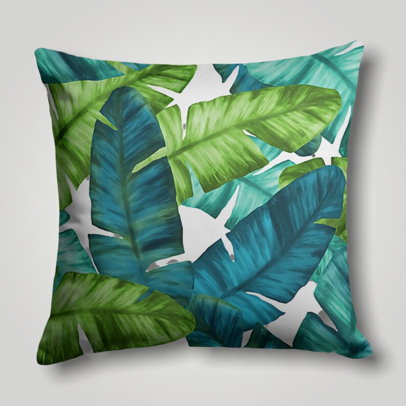 Blue & Green Tropical Leaves Pillow Covers Botanical Pillow - Etsy