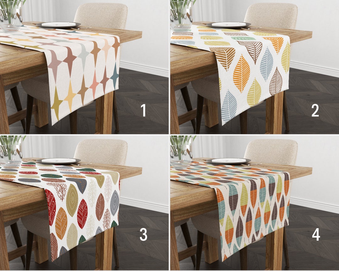 Colorful Retro Table Runner, Mid Century Modern Table Runner, Leafy ...