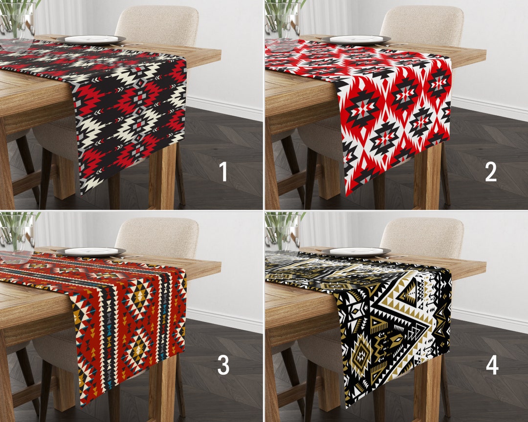 Tribal Aztec Pattern Table Runner, Red & Black Southwestern Runner ...