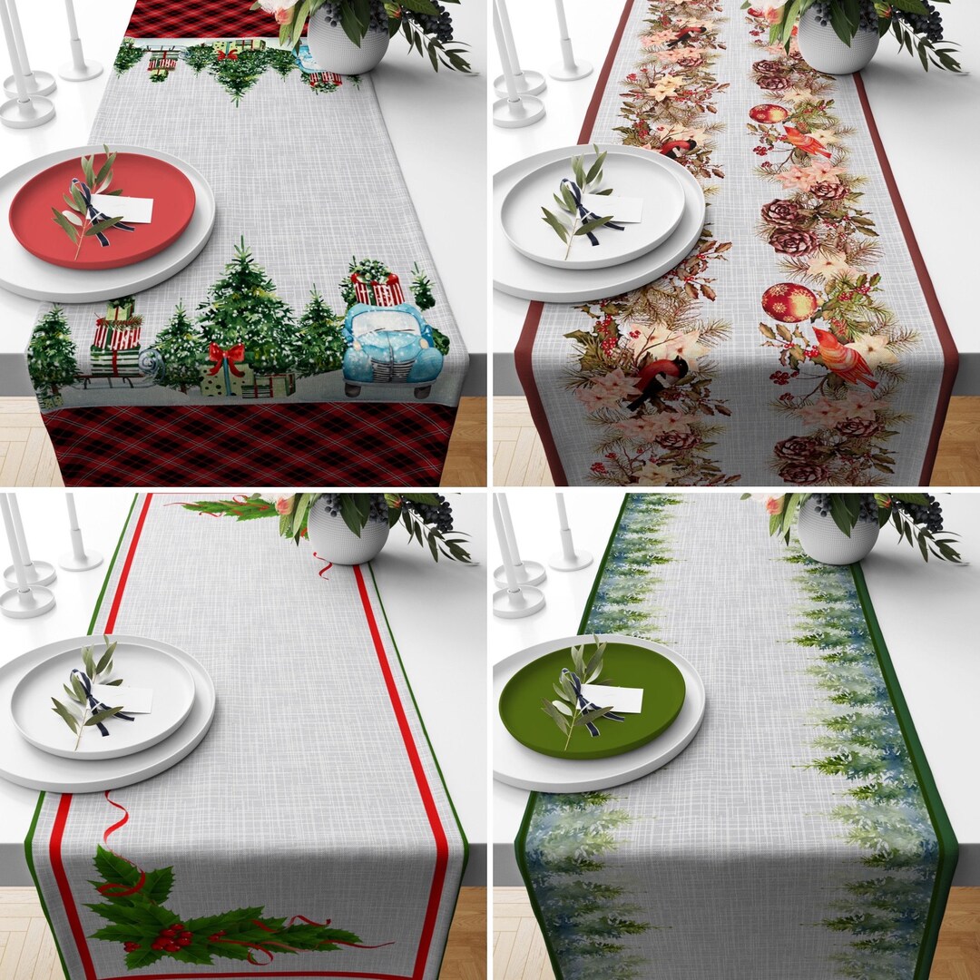 Christmas Tree Runner, Xmas Kitchen Runner, Table Runner, New Year's ...