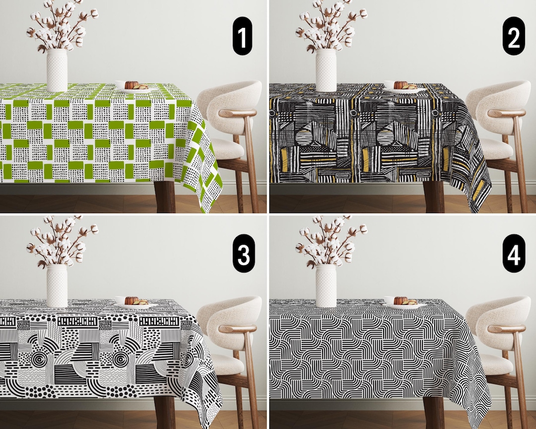 Modern Abstract Minimalist Tablecloth, Geometric Black Green Shapes ...
